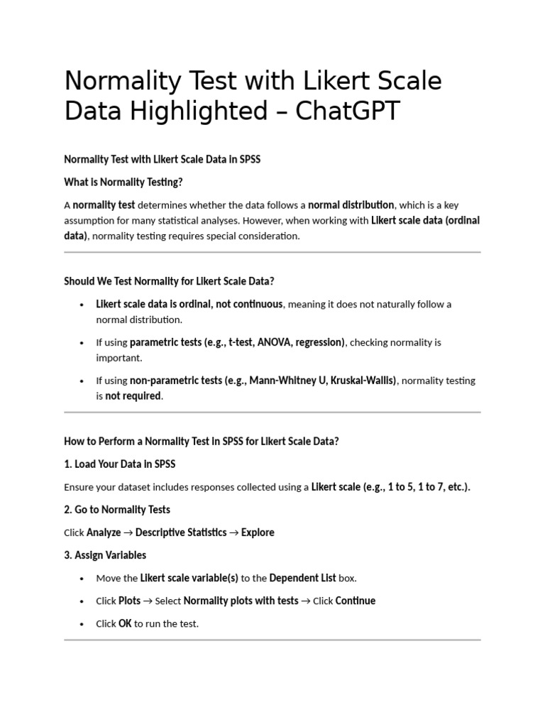 Normality Test With Likert Scale Data Highlighted | PDF