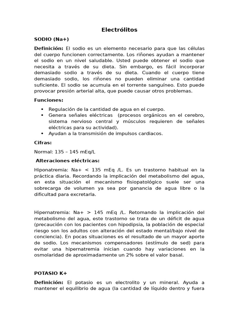 Electrólitos: SODIO (Na+) Definición | PDF | Sodio | Potasio