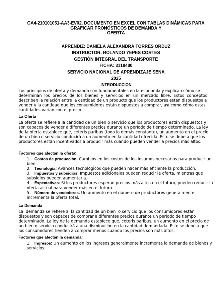 Documento Excel Tablas Oferta y Demanda | PDF | Oferta (economía) | Precios