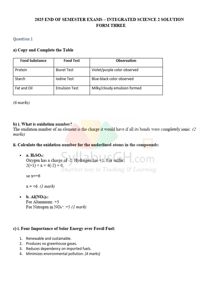 2025 SHS3 End of Semester Exams Integrated Science 2 Solution | PDF ...