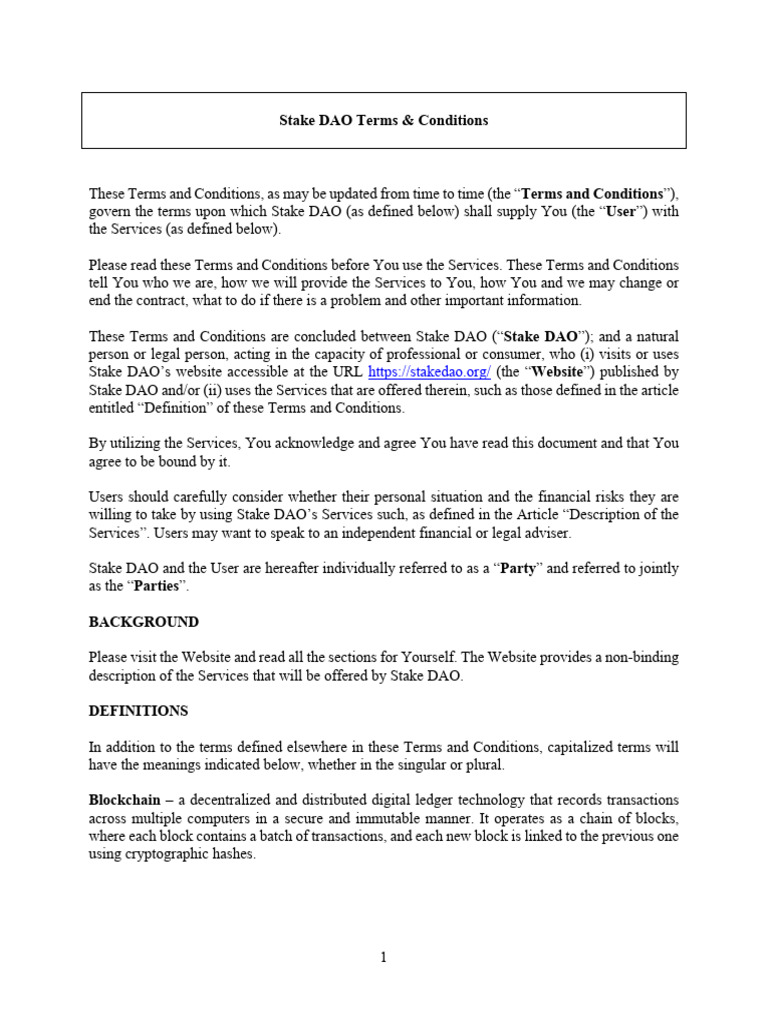 Stake Dao Terms and Conditions | PDF | Office Of Foreign Assets Control ...