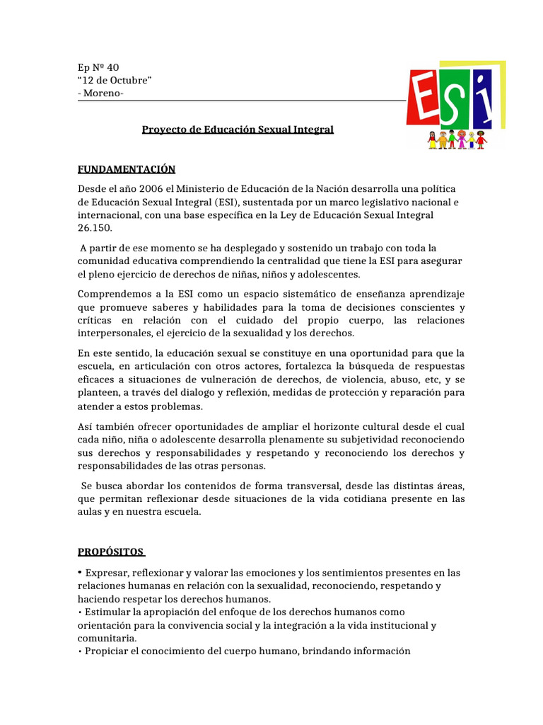 Proyecto ESI 2022 | PDF | Educación sexual | Enseñando