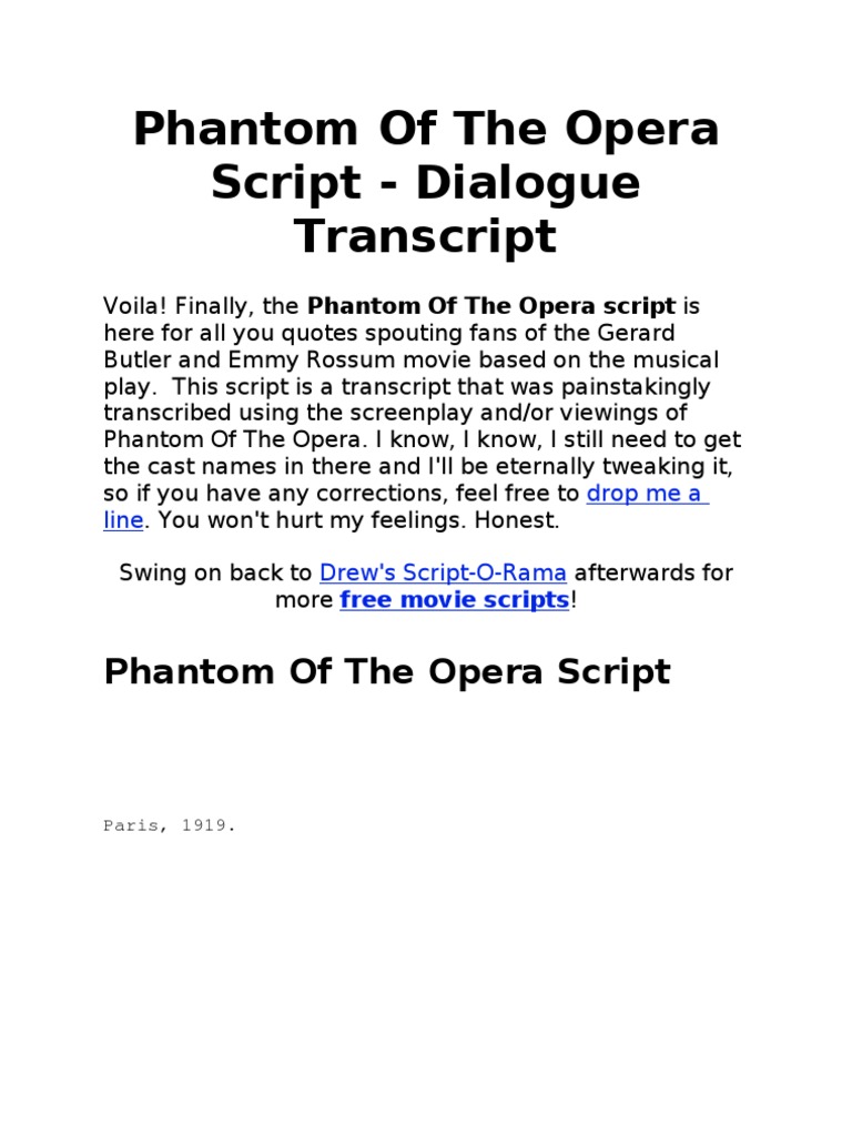 Phantom of The Opera Script | PDF | The Phantom Of The Opera