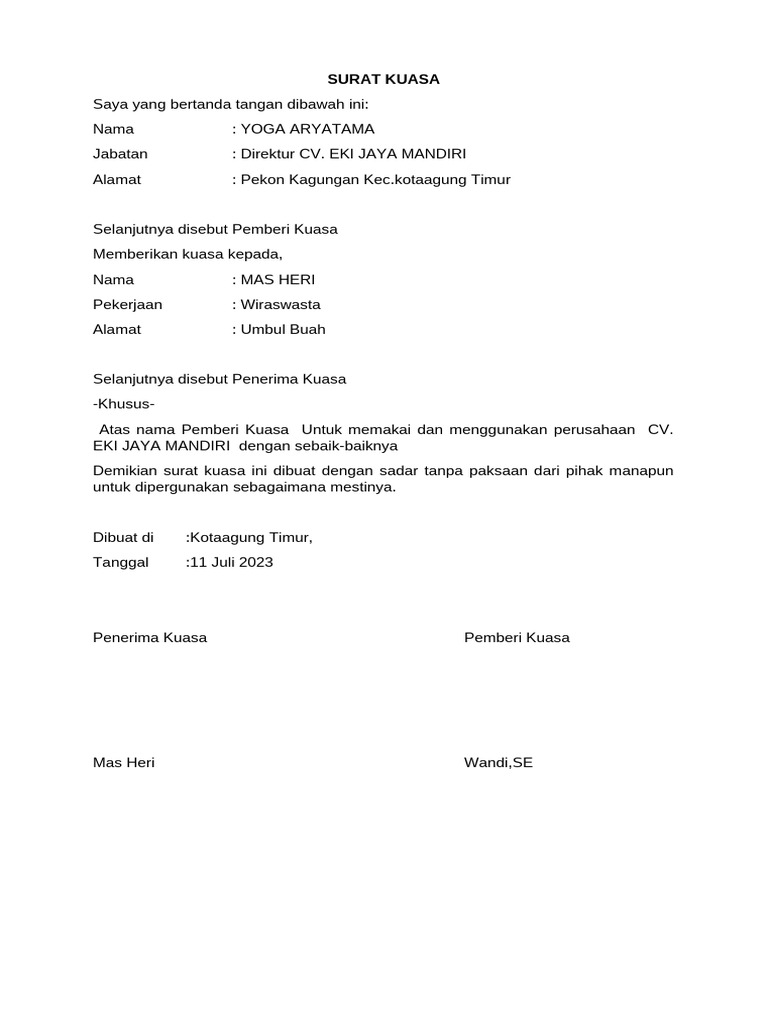 Contoh Surat Kuasa | PDF