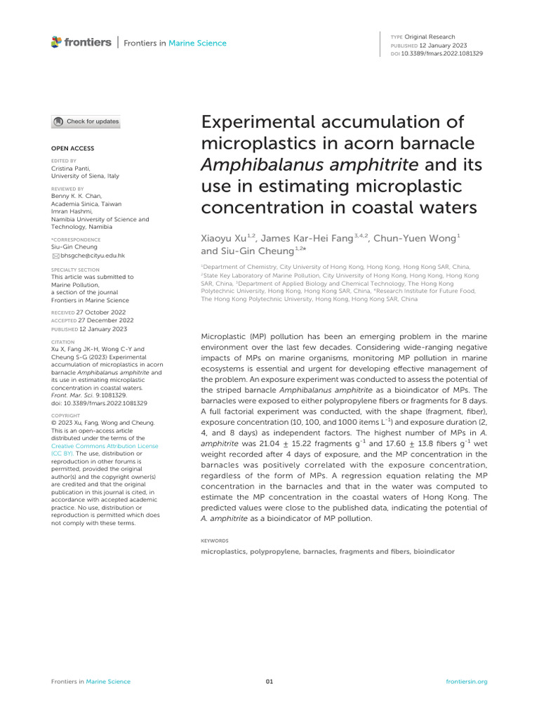 Experimental Accumulation of Microplastics in Acor | PDF | Earth Sciences | Environmental Science