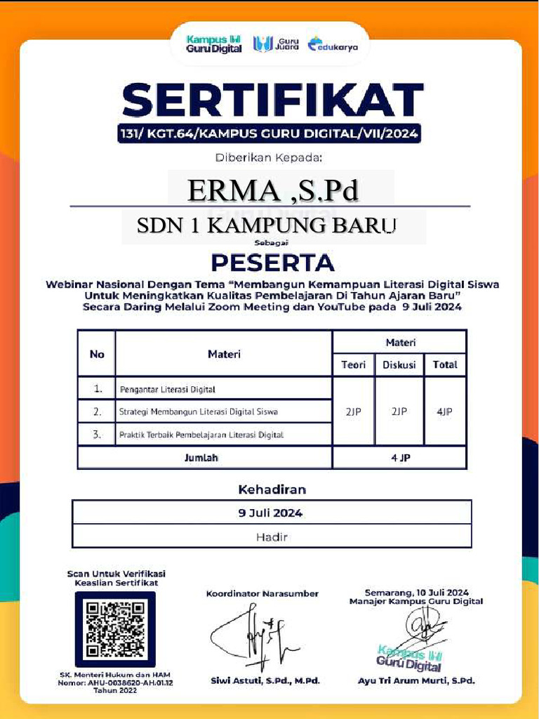 Sertifikat ERMA NEW 1 | PDF
