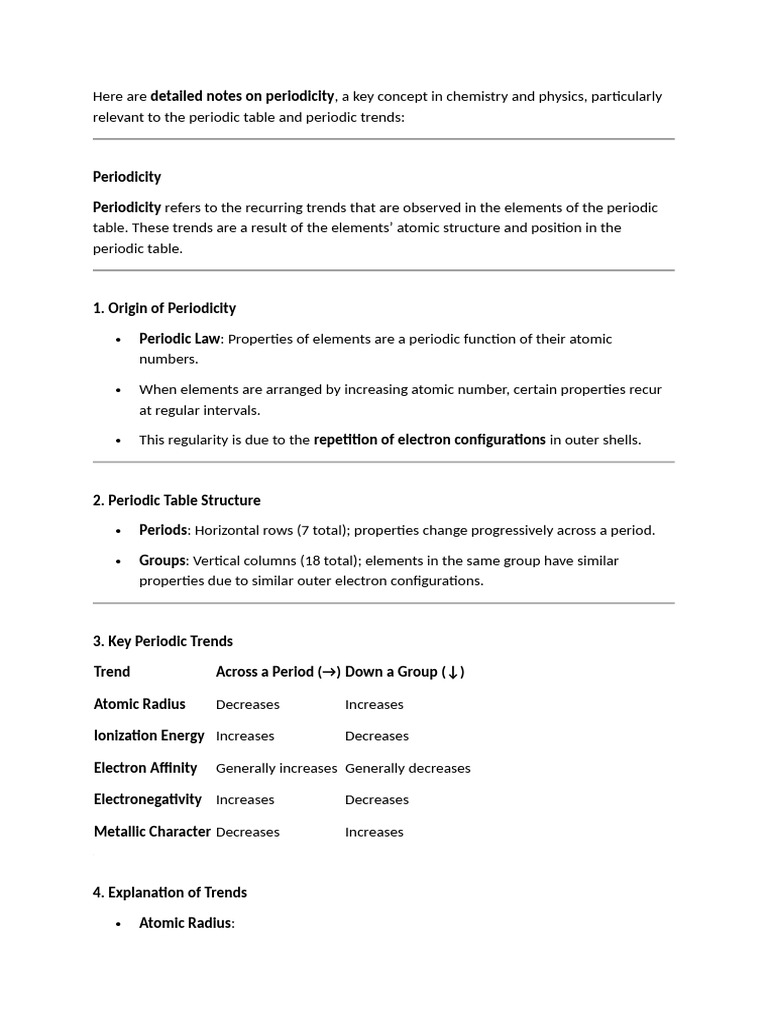 Here Are Detailed Notes On Periodicity | PDF | Periodic Table | Chemistry