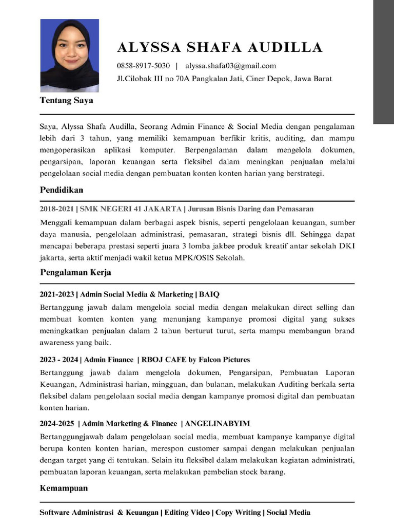 CV & Portofolio Alyssa Shafa Audillaa | PDF