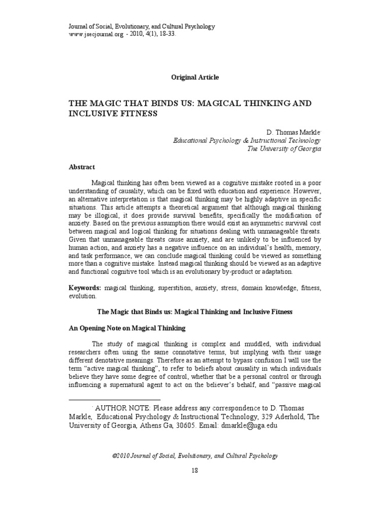 Magical Thinking as Adaptive Tool | PDF | Magical Thinking | Magic ...