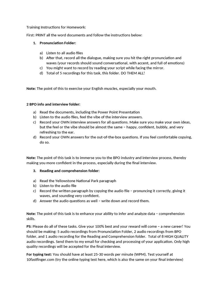 Training Instructions | PDF