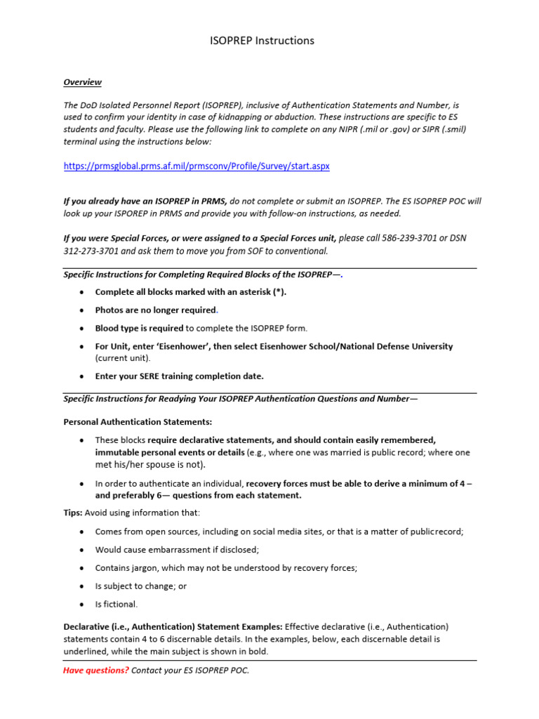 ISOPREP Instructions 2023 | PDF