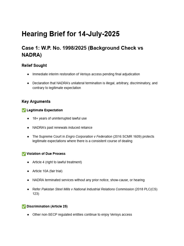 Hearing Brief For 14-July-2025 | PDF | Justice | Crime & Violence