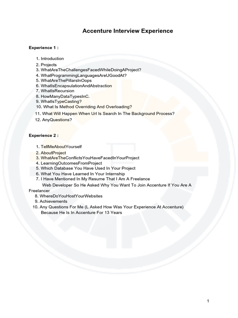 Accenture Interview Experiences | PDF | Systems Architecture | Computer ...