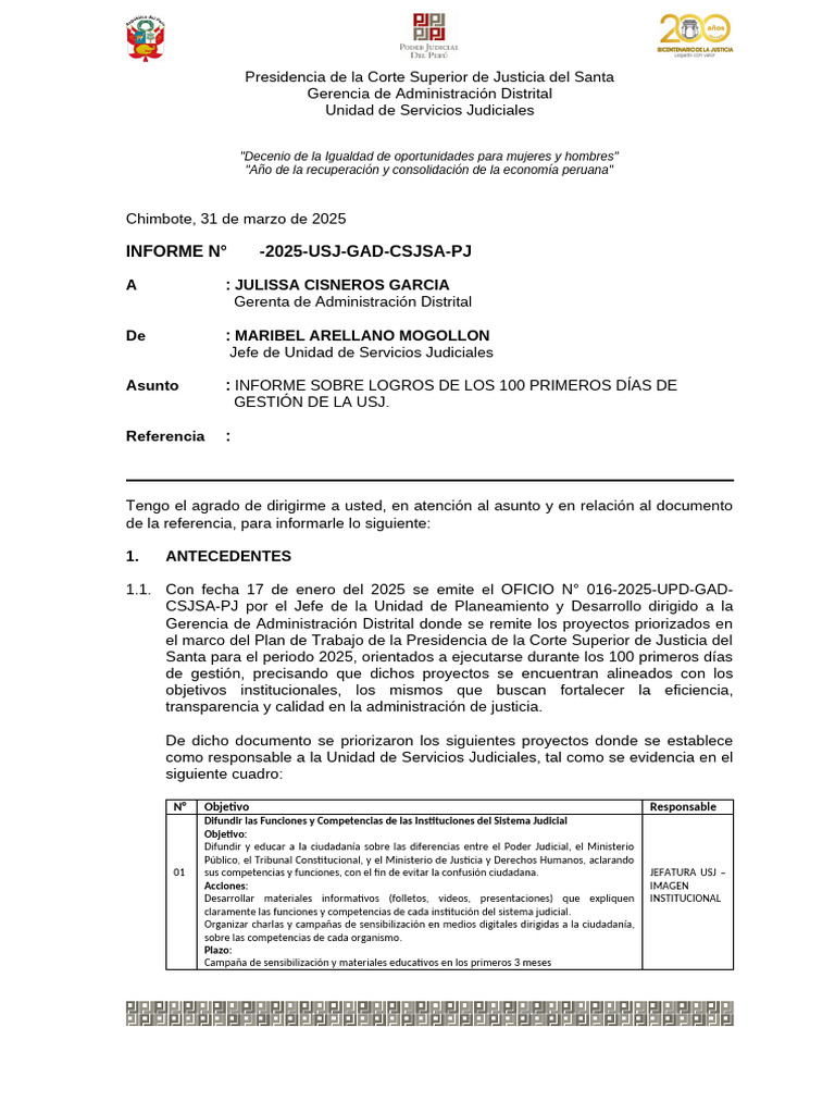 Informe de 100 Días Usj | PDF | Judicaturas | Ley Pública
