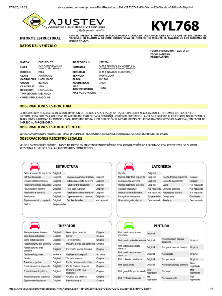Informe Estructural Datos Del Vehiculo | PDF | Vehículo de motor ...