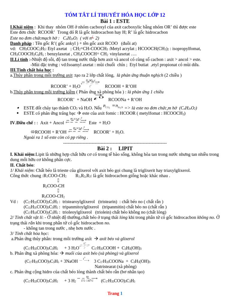 Ly Thuyet Hoa 12 | PDF