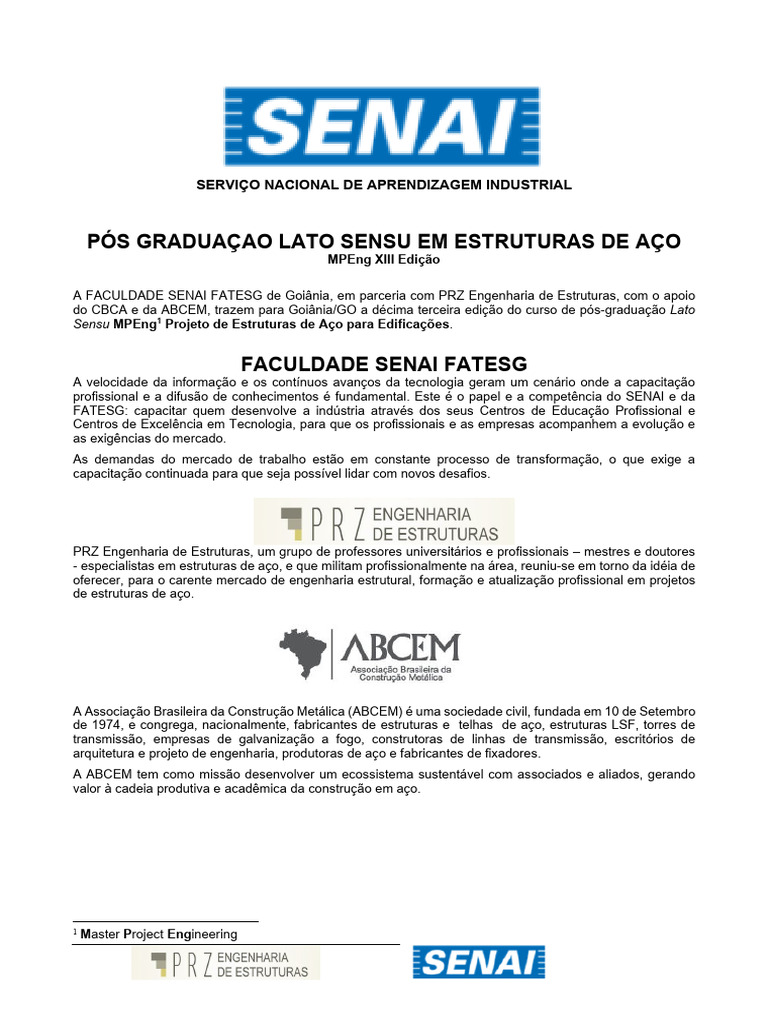 Pós-Graduação em Estruturas de Aço MPEng | PDF | Pós-graduação | Engenharia