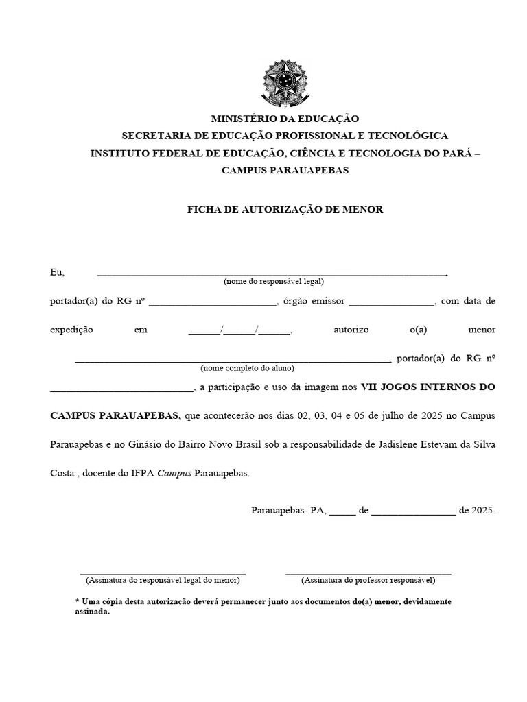 Termo de Autorização para Jogos 2025 | PDF