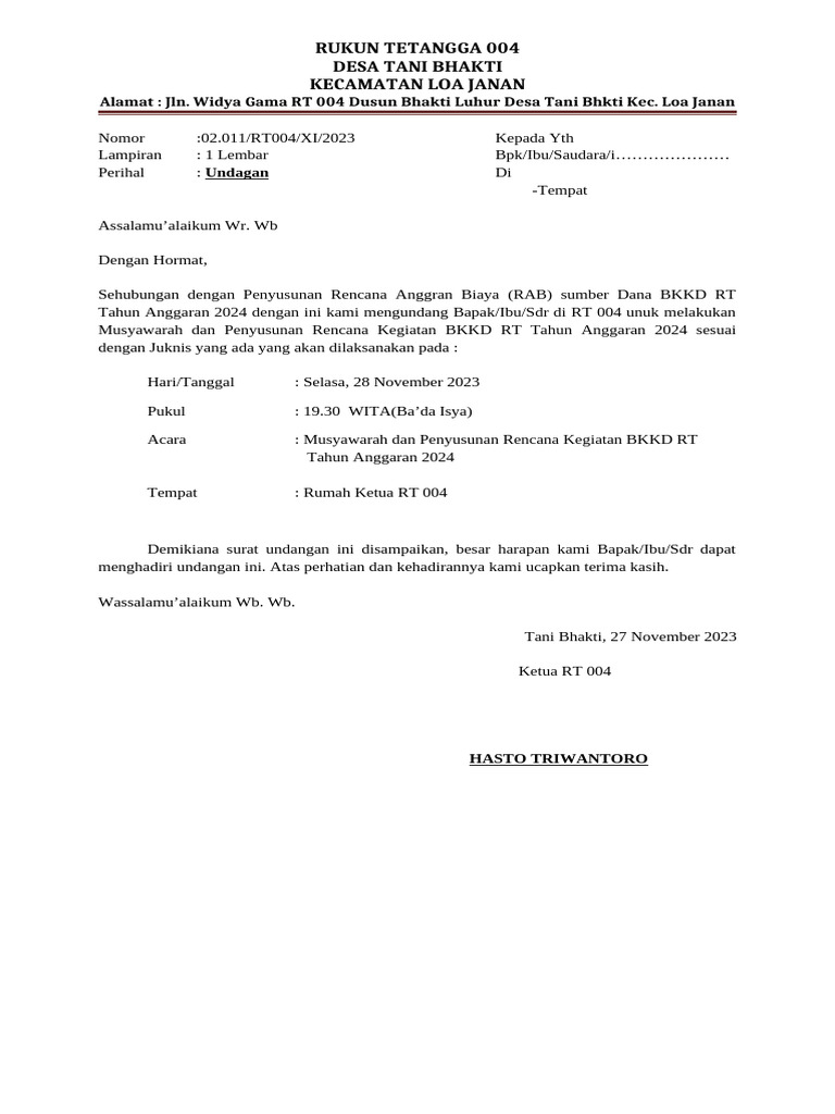 Undangan RAPAT MUSYAWARAH | PDF