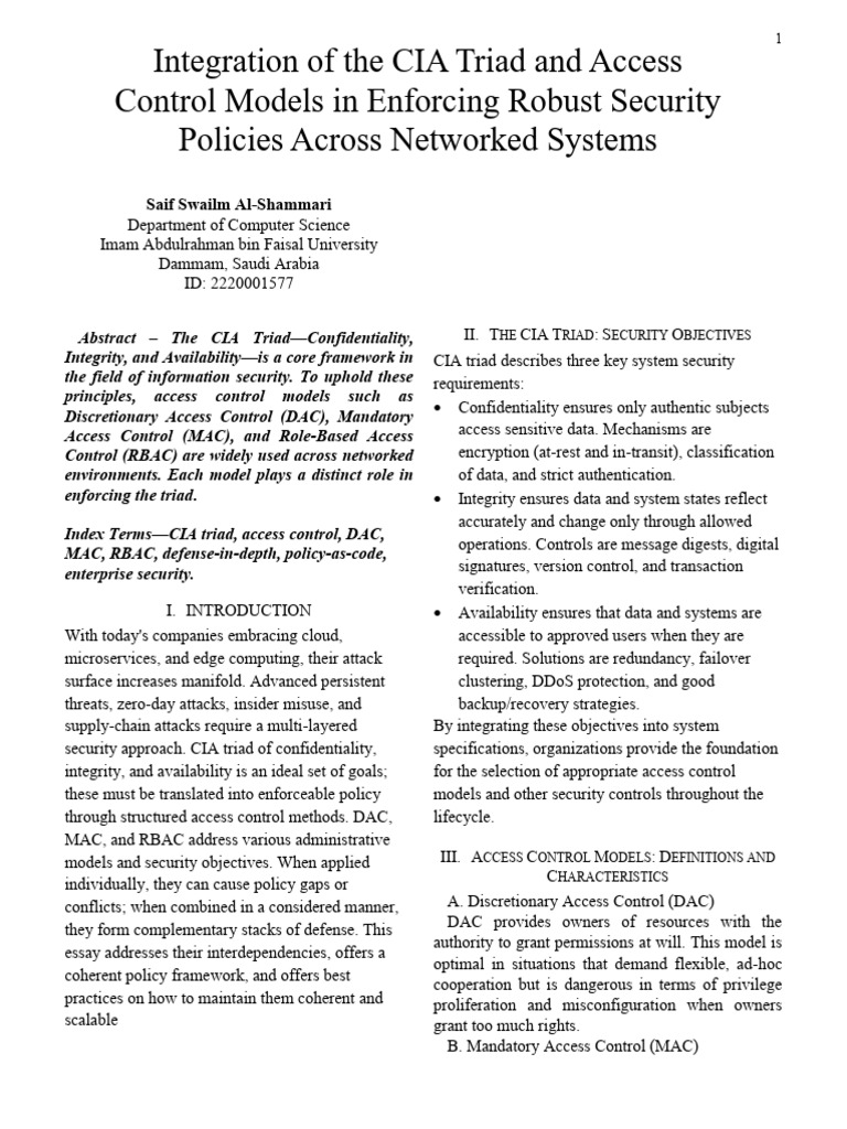 IEEE-Integration of The CIA Triad and Access Control Models in Enforcing Robust Security ...