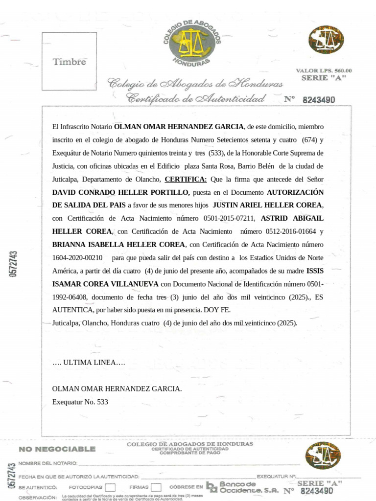 Certificación Notarial de Autorización de Salida | PDF