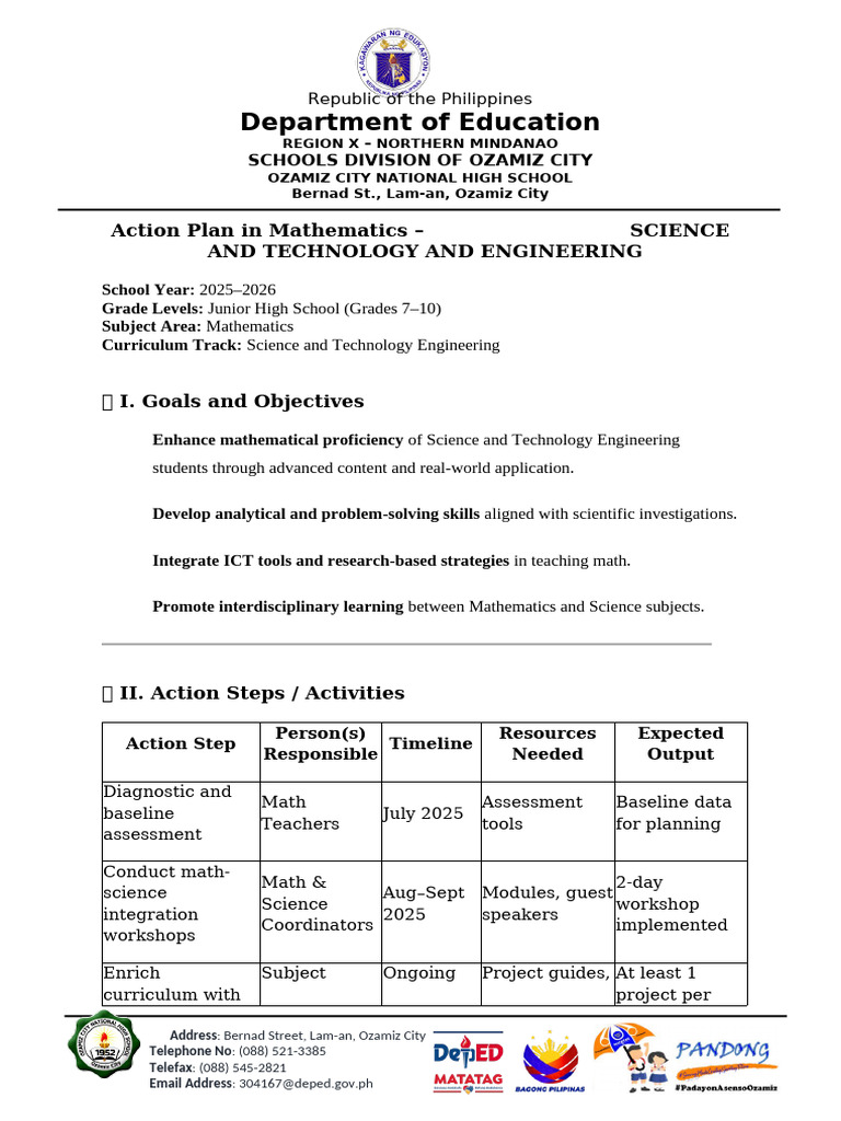 Mathematics Action Plan 2025-26 | PDF | Mathematics | Science, Technology, Engineering, And ...