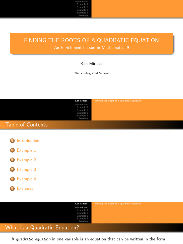 Finding The Roots of A Quadratic Equation | PDF | Equations | Quadratic Equation