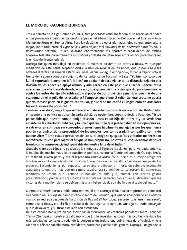 Autores Varios - El Famoso Caballo Moro de Facundo Quiroga | PDF | Argentina | América del Sur