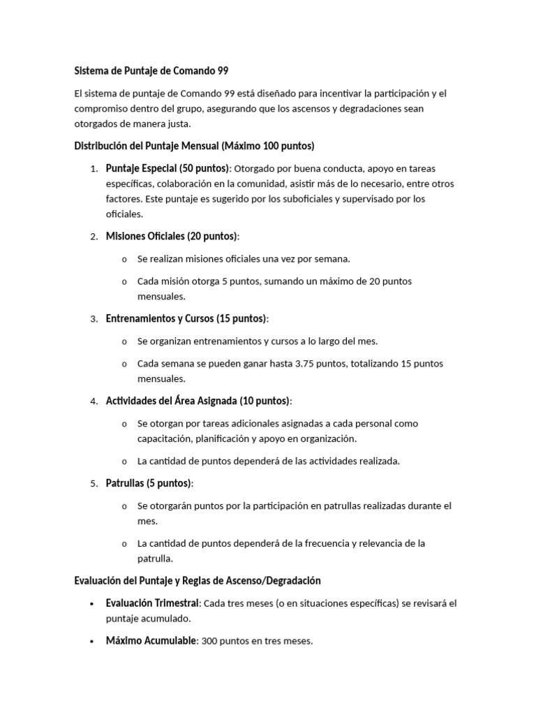 Sistema de Puntaje | PDF