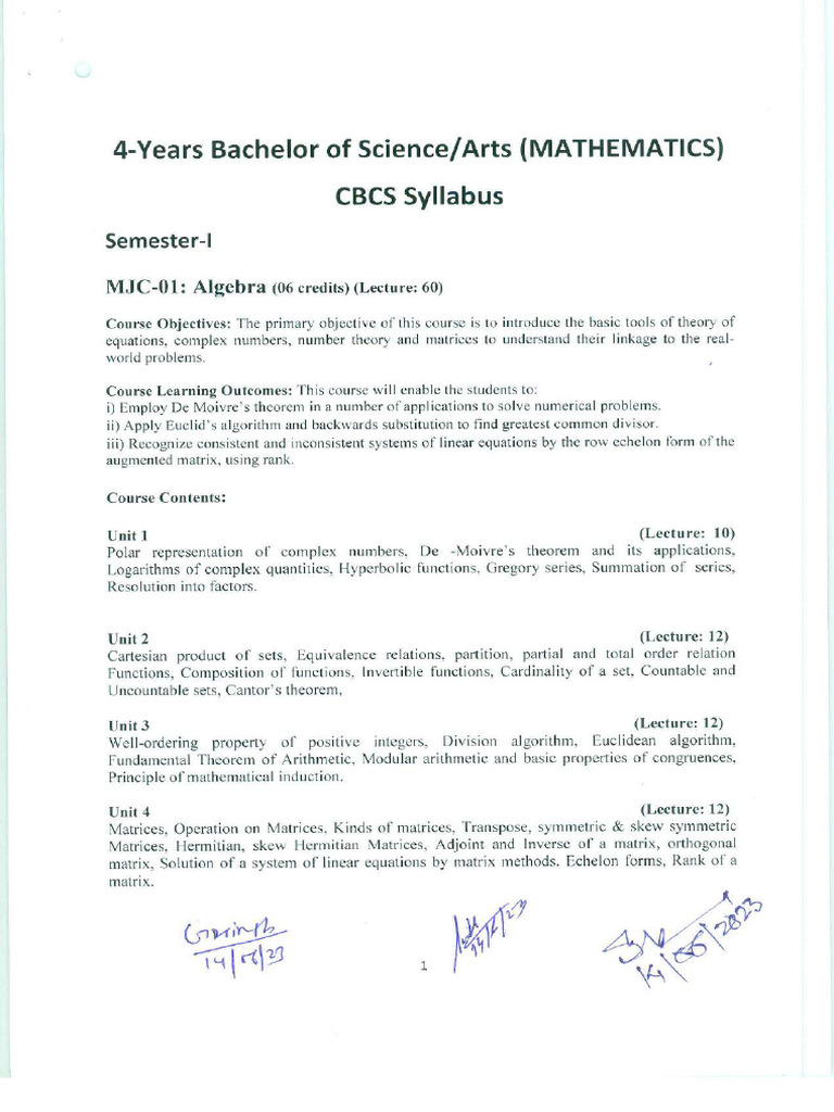 MJC - 01 Mathematics Syllabus | PDF