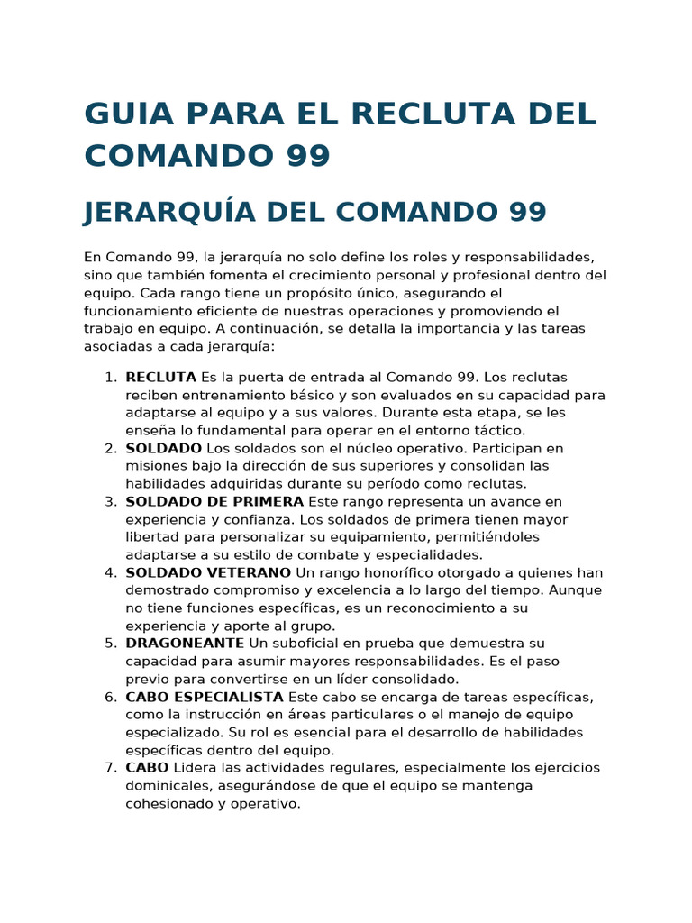 Guia Basica Comando 99 | PDF | Rango militar