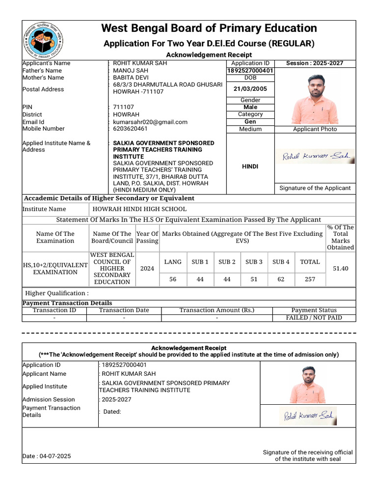 2025-2027 Dled New Admission | PDF