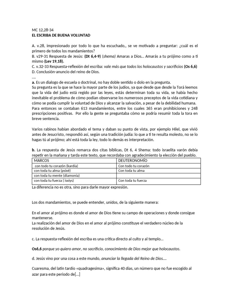 Amor y Mandamientos en Marcos 12:28-34 | PDF | Jesús | Moisés