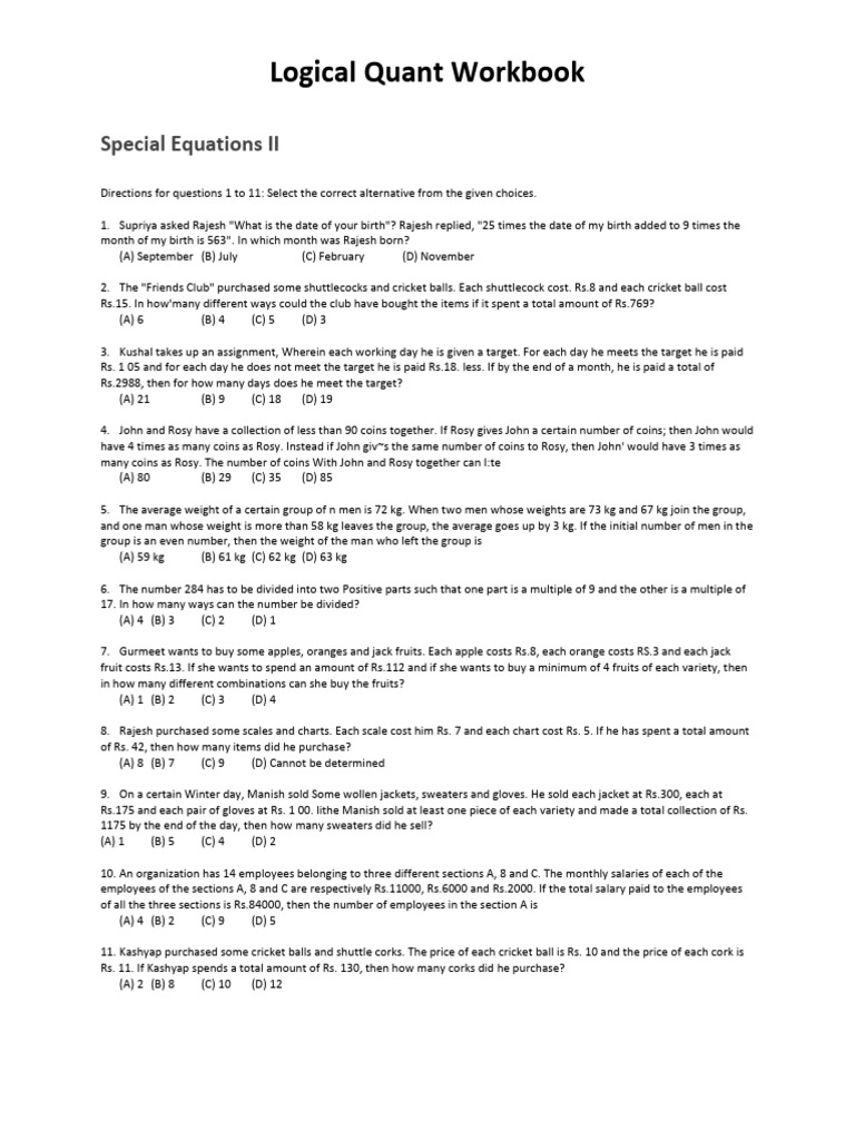 Quant Special Equations Level 2 Class Ppt Basics Cat Snap Nmat Cet Pdf