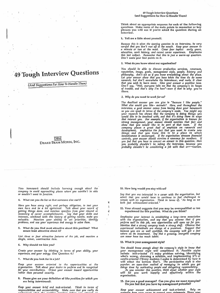 Interview 49 Qs | PDF