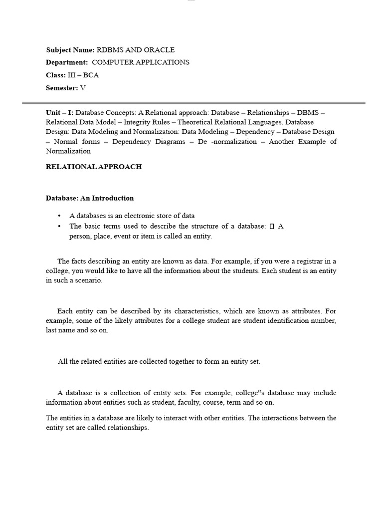 Rdbms Unit 1 | PDF | Databases | Relational Database