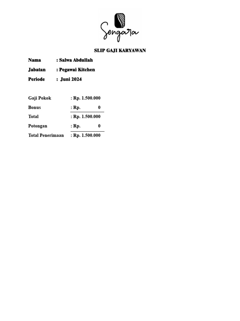 Slip Gaji Juni Salwa | PDF