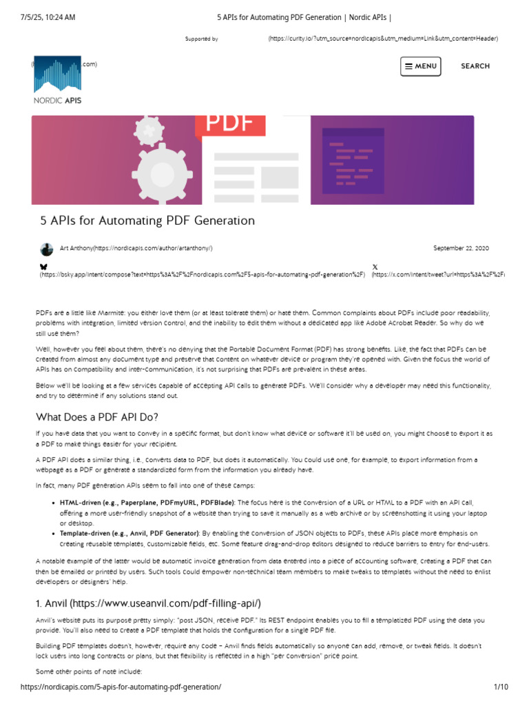 5 APIs For Automating PDF Generation - Nordic APIs | PDF | Computing | Software