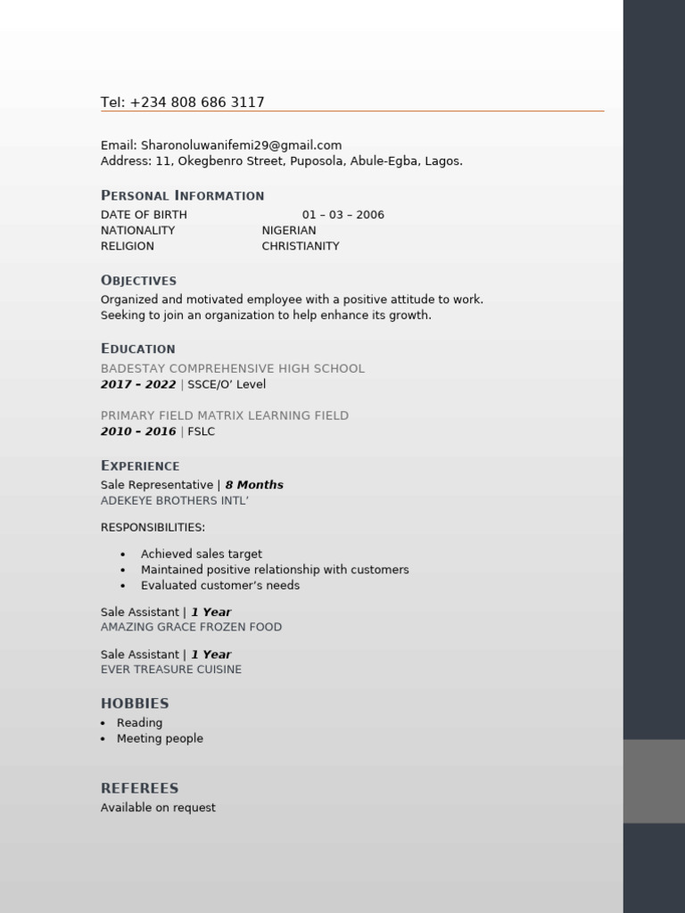 Nigerian Job Seeker Resume Summary | PDF