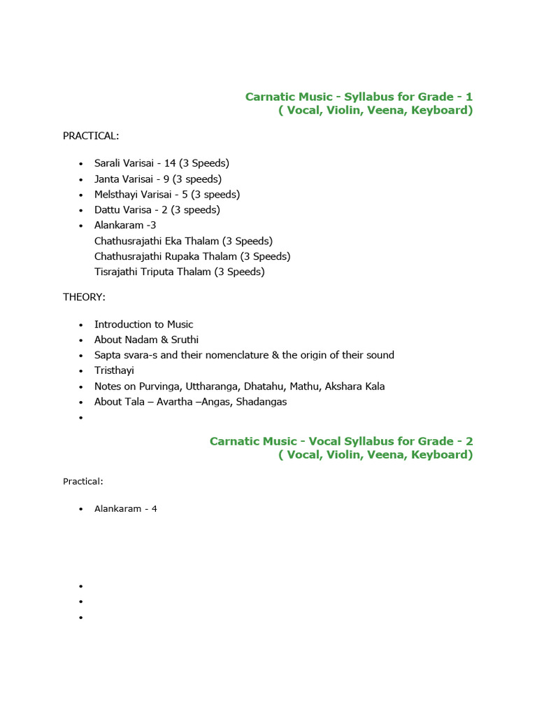 Grade 1 Carnatic Music Syllabus | PDF | Classical And Art Music ...
