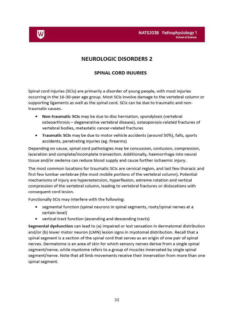 Neurologic Disorders 2 Notes | PDF | Spinal Cord | Vertebral Column