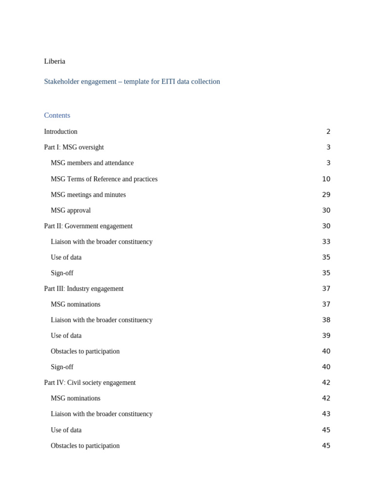 Liberia Eiti 2022 Validation - Stakeholder Engagement Template - Submission at Start of ...