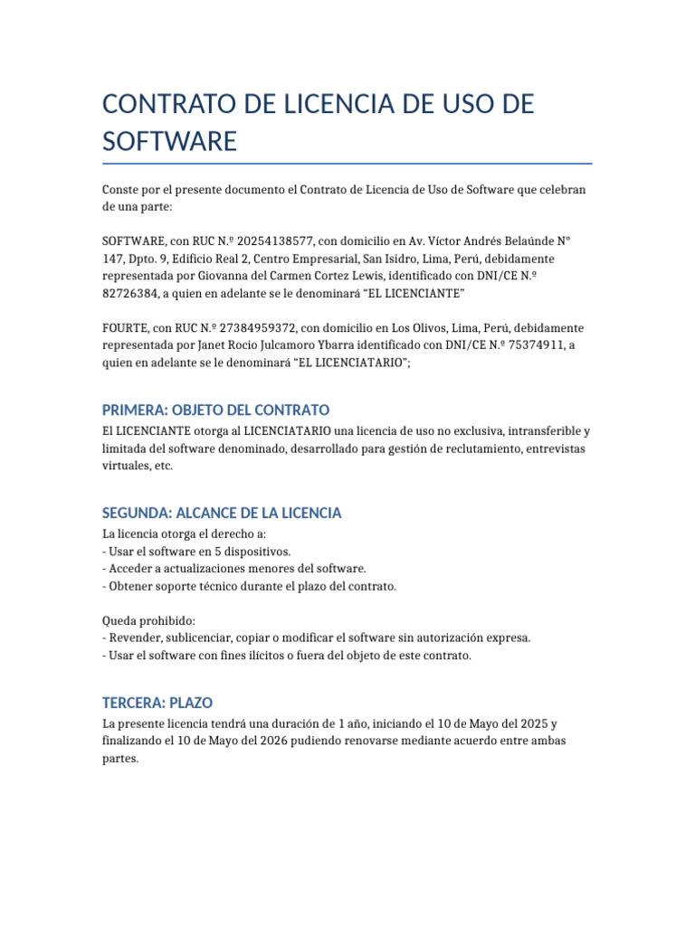 Contrato de Licencia de Software | PDF | Software