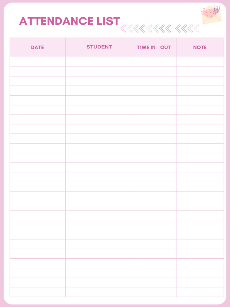 Attendance List For Teachers in Pink White Cute Style | PDF