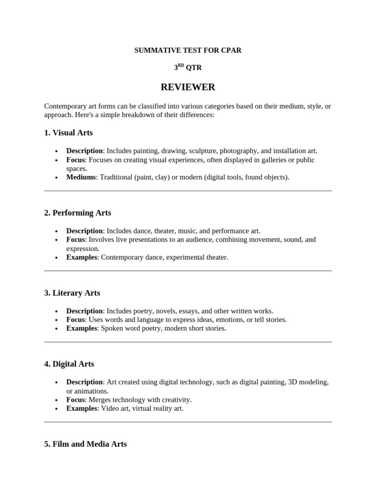 Summative Cpar'25.reviewer | PDF | The Arts