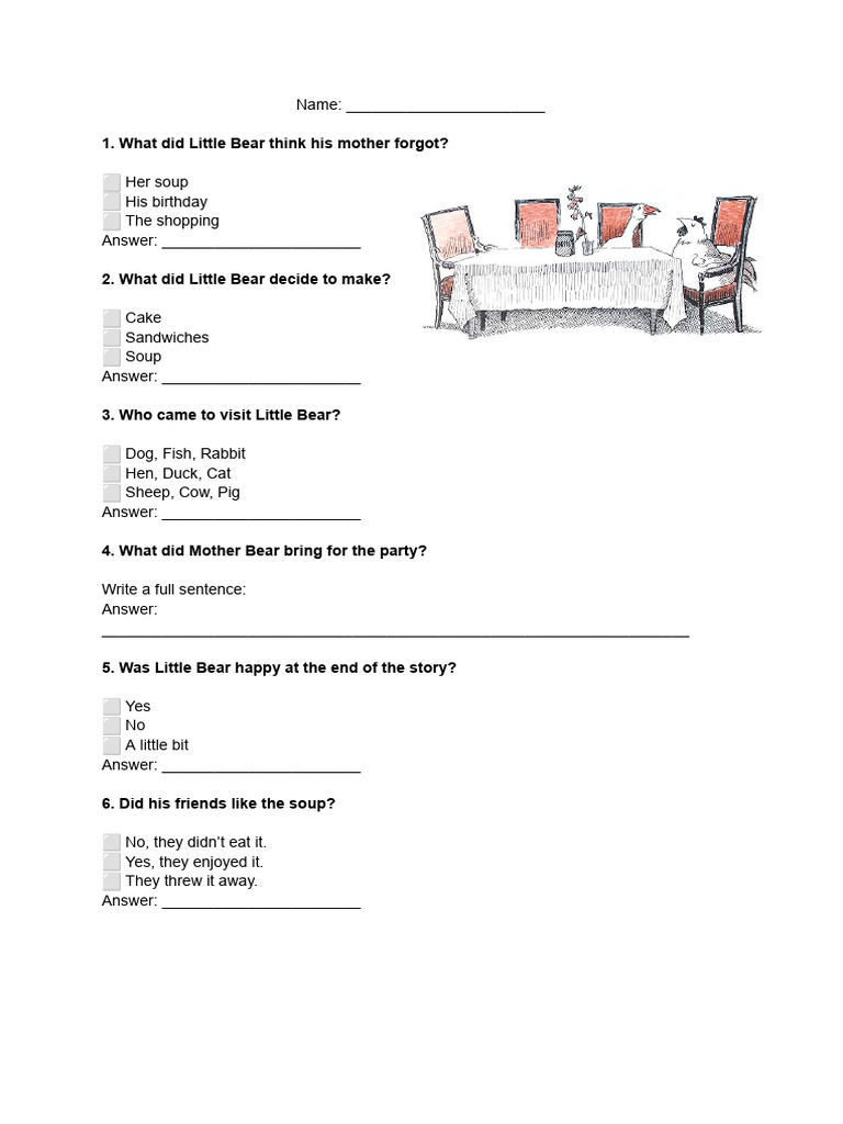 Little Bear - Birthday Soup Worksheet | PDF