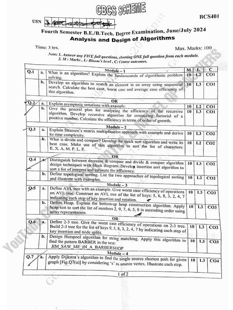 Ada For Cse Jun-July 2024 Paper - 2022 Scheme | PDF