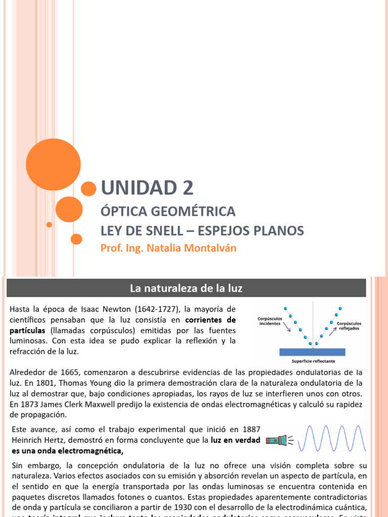 UNIDAD 2 Ley de Snell - Reflexión en Espejos Planos | PDF | Ligero ...