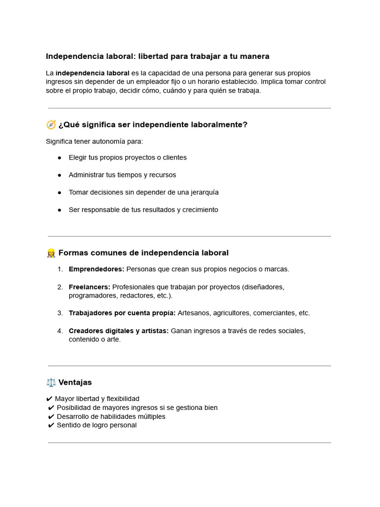 Independencia Laboral - Libertad para Trabajar A Tu Manera | PDF