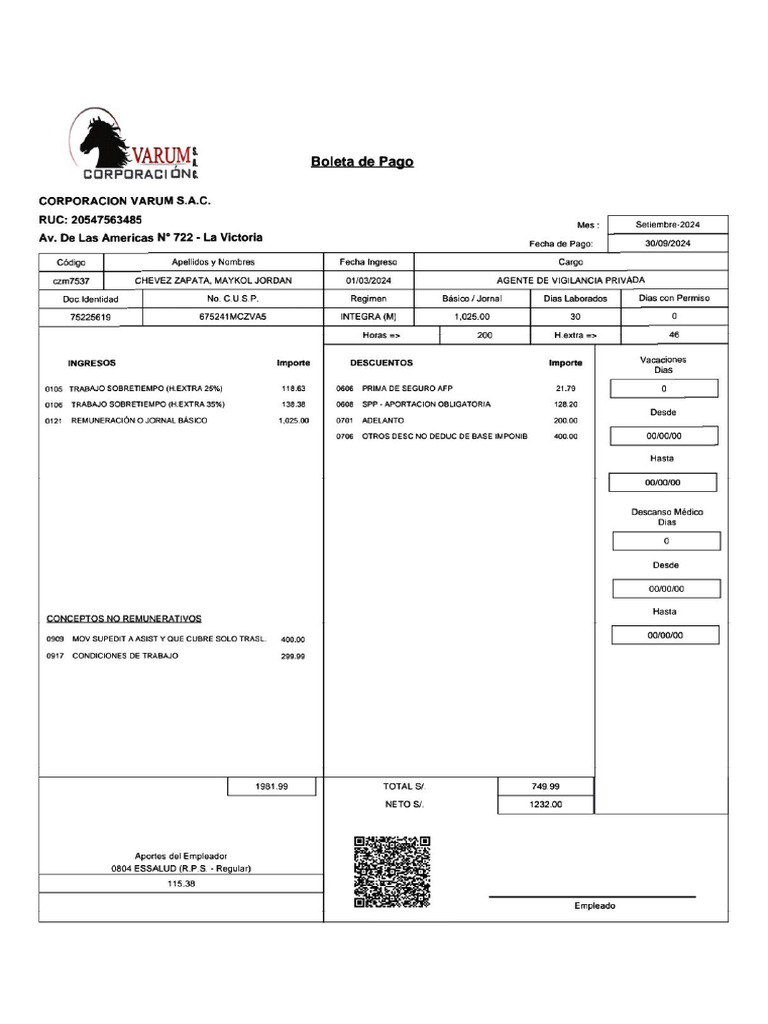 Boleta de Pago 300924 | PDF